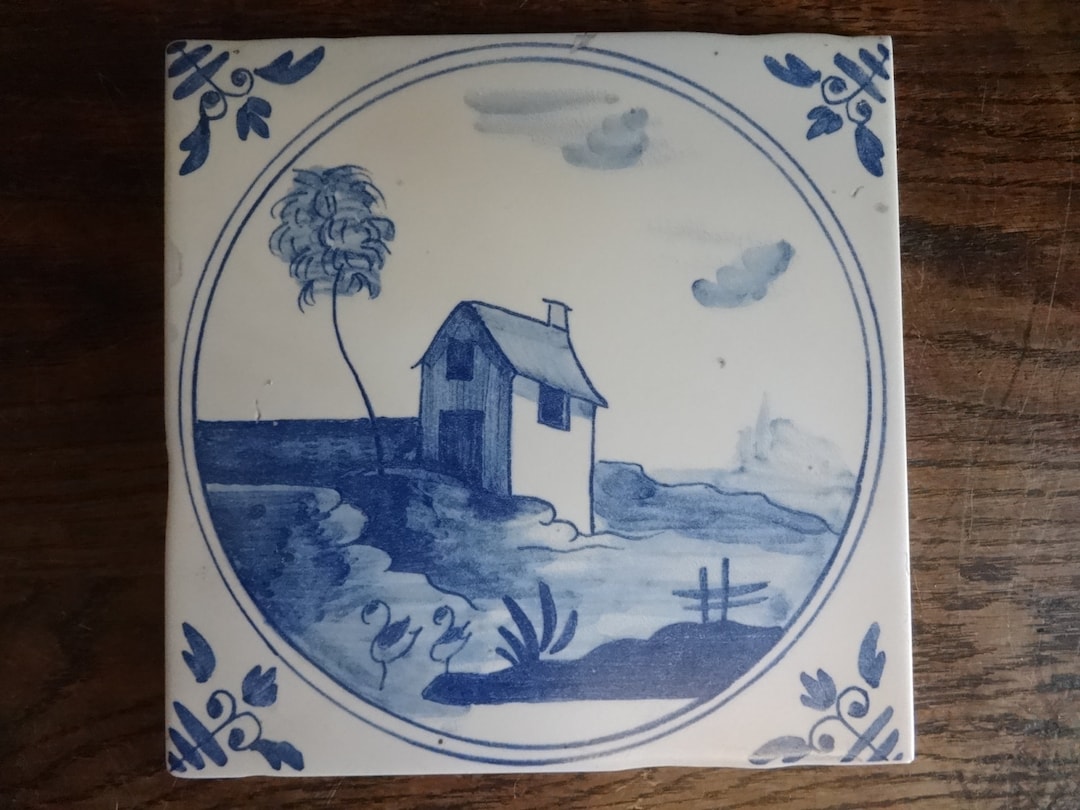 Vintage Italian Delft Style Large Wall Tile Blue White Sold ...