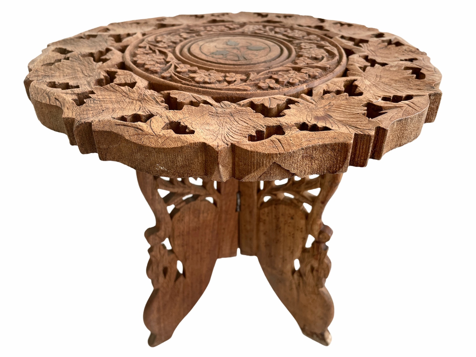 Vintage Indian Wooden Small Foldable Folding Circular Tray Table Plate ...