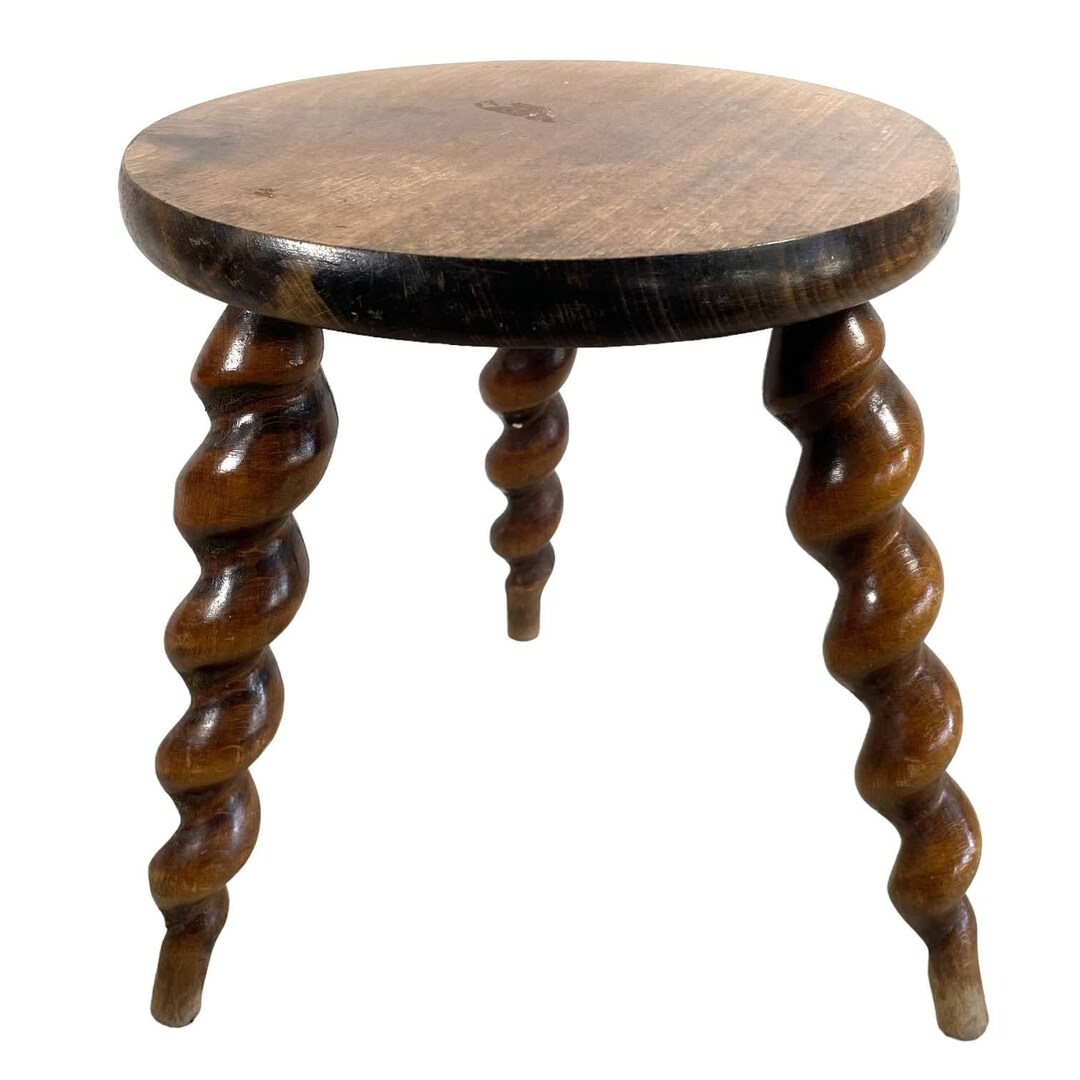Vintage French Twisty Spiral Small Stool Rustic Rural Table Wooden Wood ...