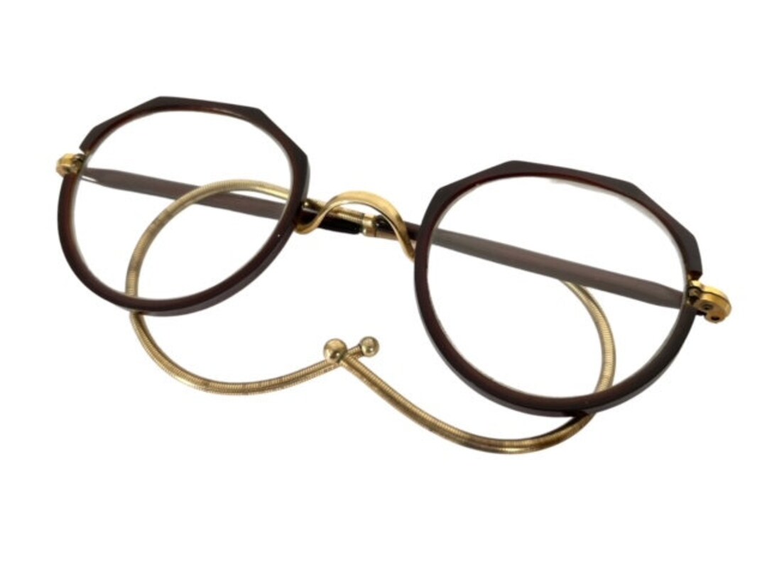 Antique French Gold Plated Horn Rimmed Metal Stamped Reading ...