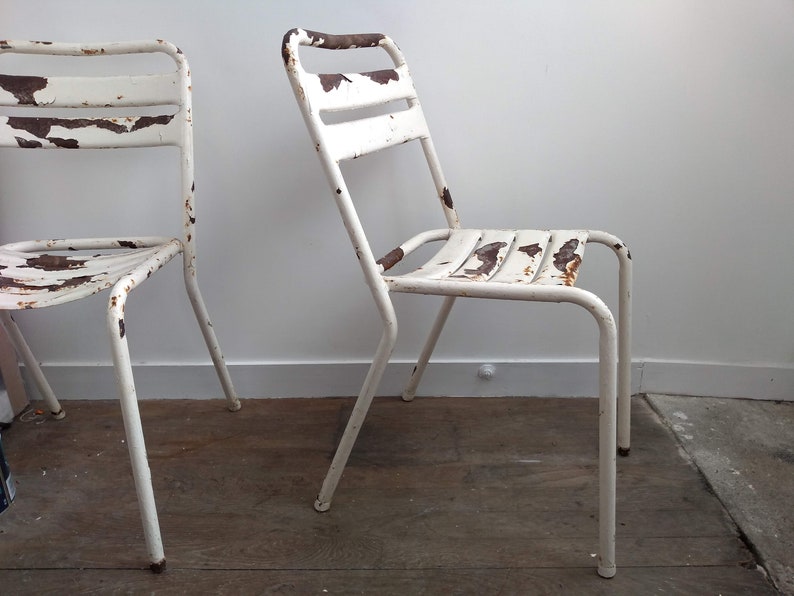 Vintage French Metal Rusty White Bistro Cafe Chair Seat Kitchen Side ...