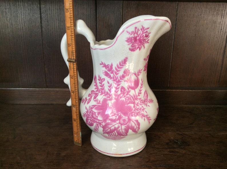 Vintage English Large Pink Flower Water Pitcher Jug Circa - Etsy