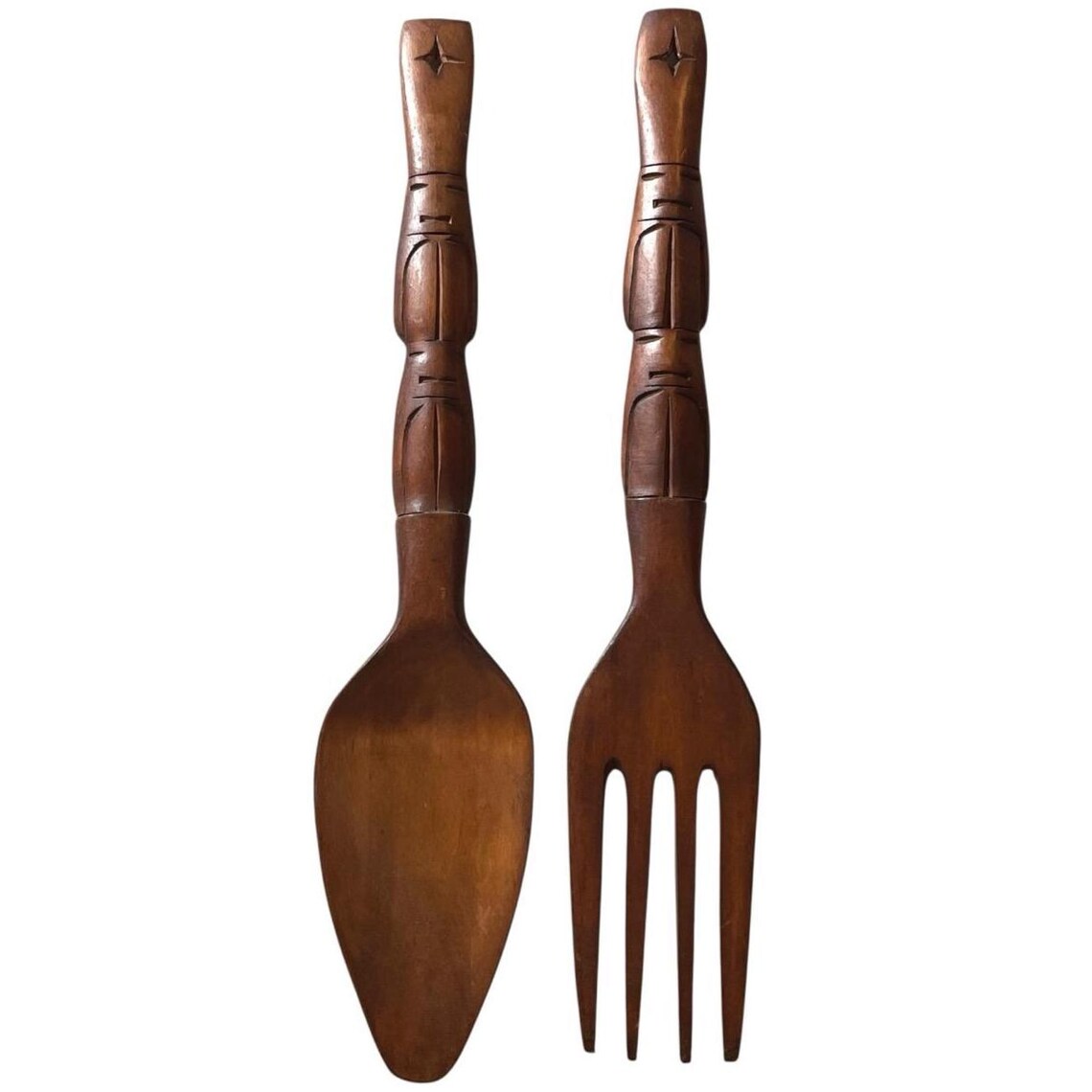 Vintage Filipino Carved Wood Wooden Large Decorative Spoon and Fork ...