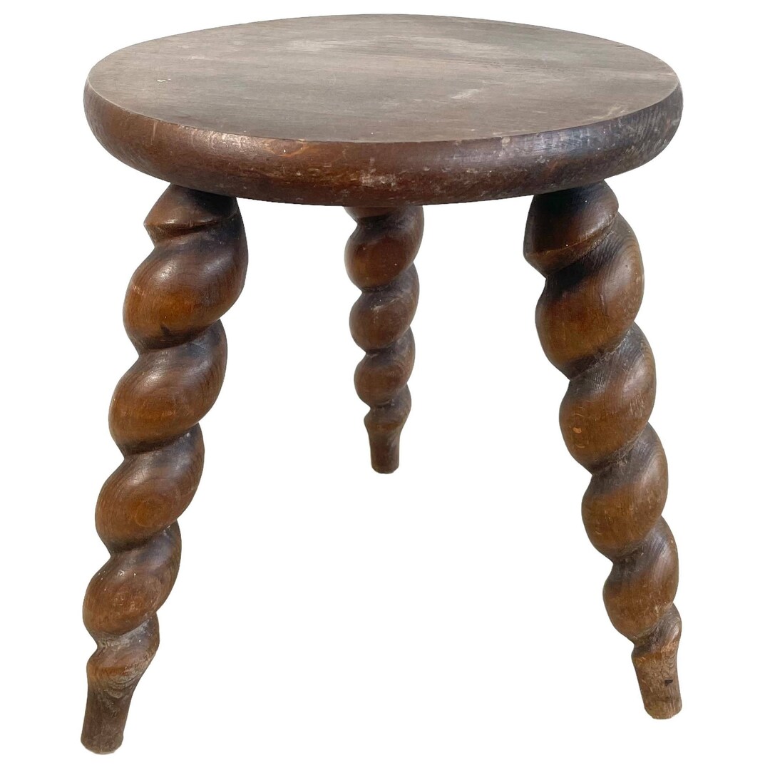 Vintage French Spiral Stool Chair Seat Wooden Wood Milking Kitchen ...