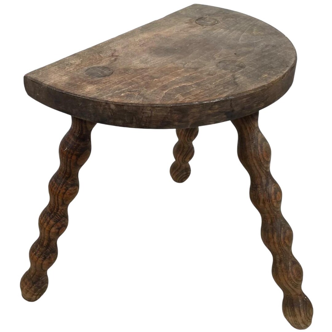 Vintage French Small Wooden Bobbin Leg Milking Stool Chair Seat Table ...