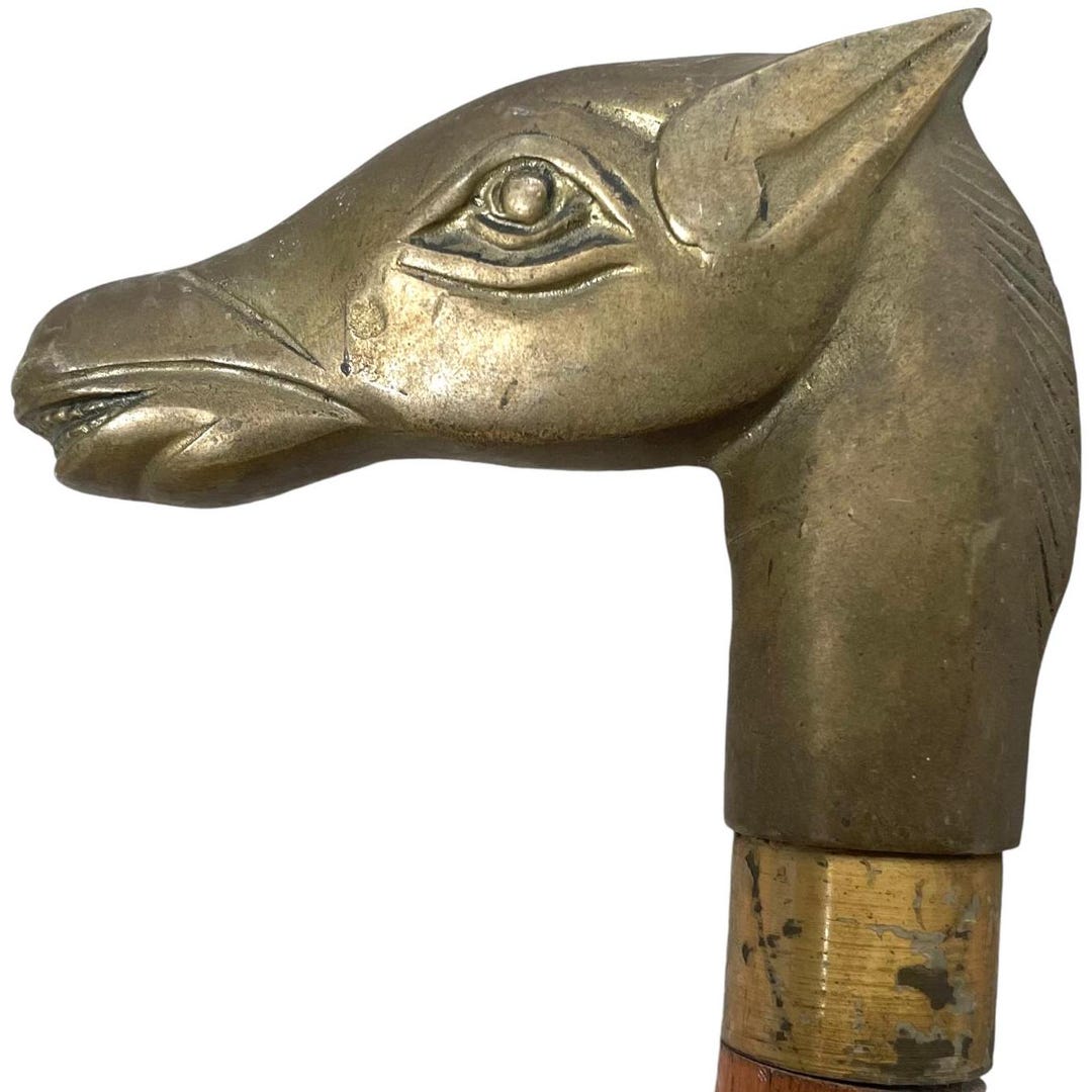 Vintage French Walking Stick With Brass Horse Shaped Handle Souvenir ...