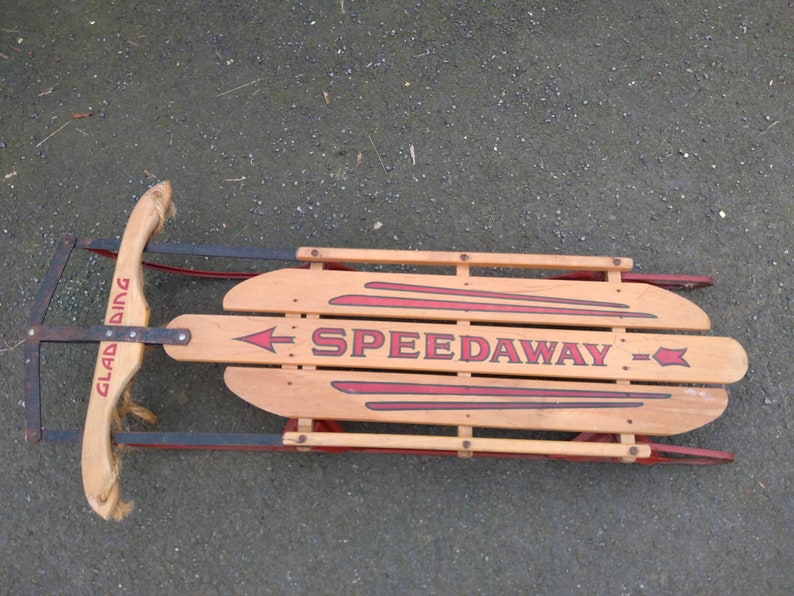 Vintage Genuine Gladding Speedaway Wood Metal Wooden Snow Sled Sledge ...