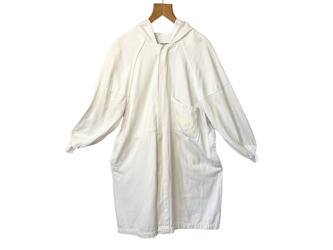 Vintage French Butcher Food Processing Hooded Coat White Uniform Outfit ...