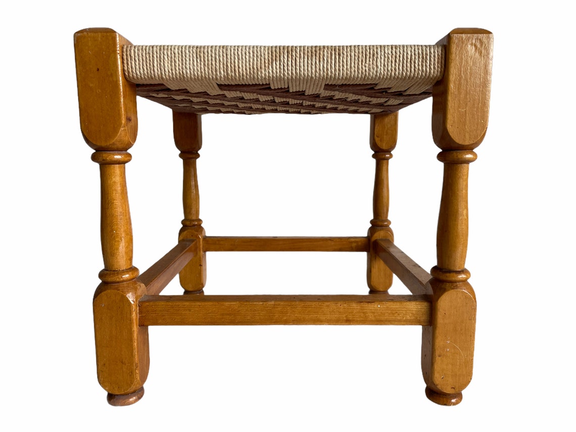Vintage French Stool Wooden Wicker Woven Bench Seat Stand - Etsy
