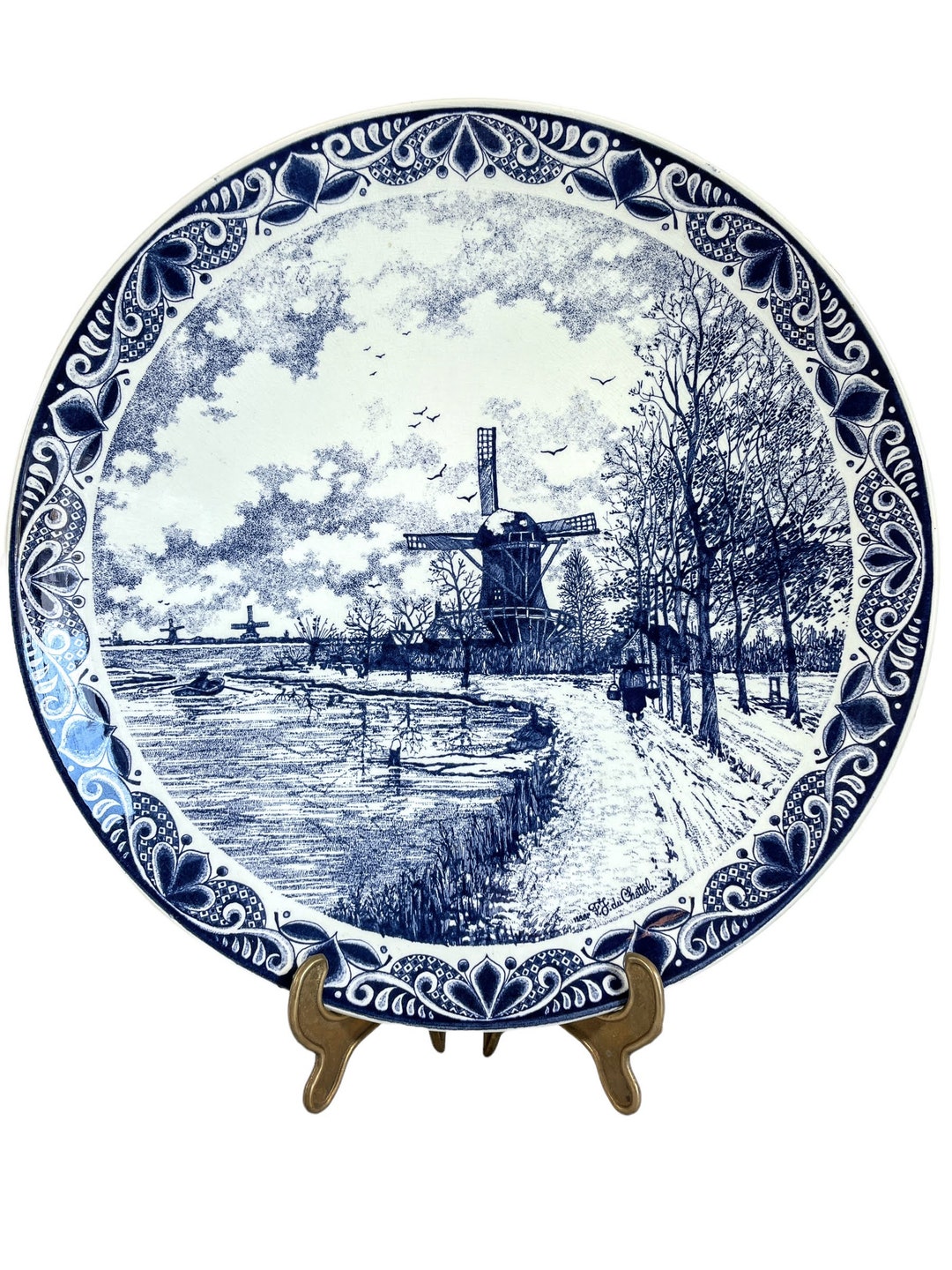 Vintage Dutch Original Blauw Delfts Handmade White Blue Extra Large ...