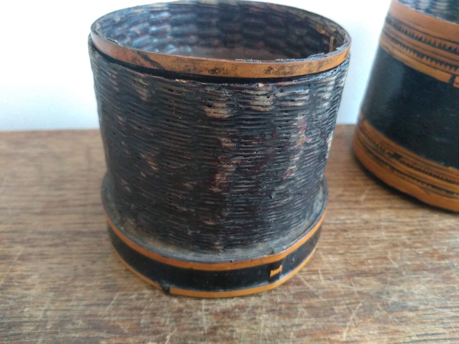 Vintage South East Asia Burmese Ratten Woven Layered Lacquer Circular ...