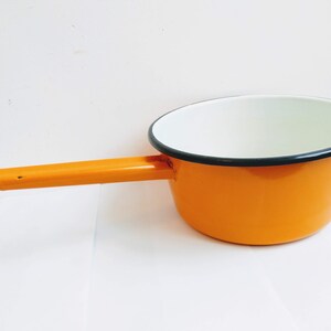 Vintage French Orange Enamel Medium Saucepan Sauce Pan Cooking Pot ...