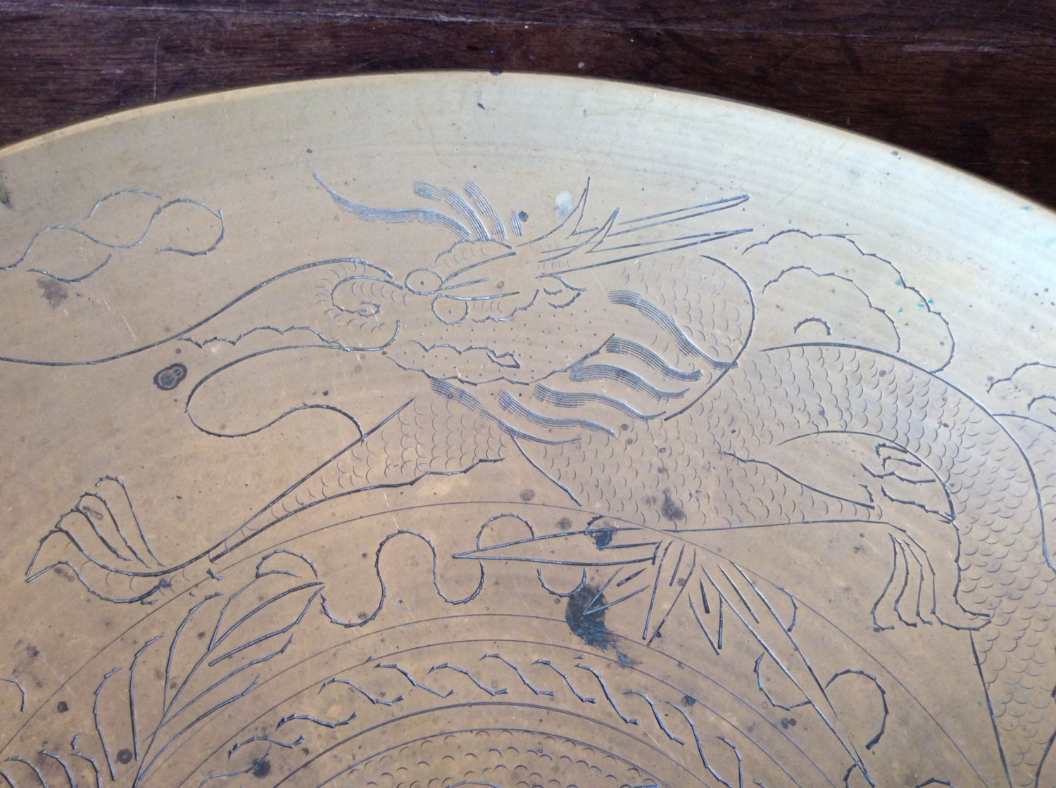Vintage Asian Large Dragon Brass Metal Deep Plate Catch All Bowl Dish ...