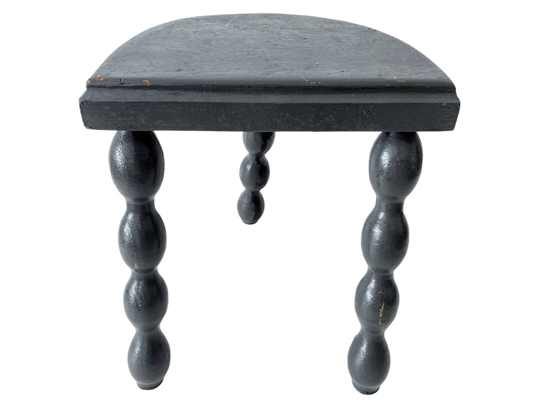 Vintage French Wooden Grey Small Milking Stool Chair Seat Kitchen Table ...