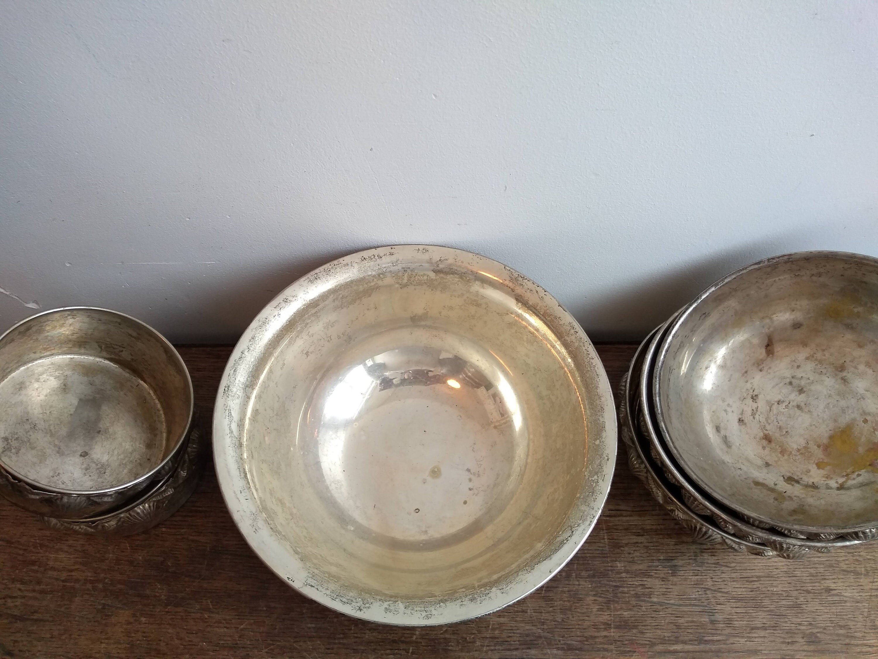 Vintage Indian Silver Plated Metal Sea Shell Decorated Bowls & Dishes ...