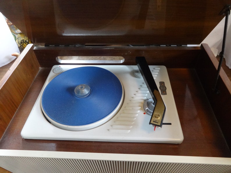 Vintage French Wooden Cased Push Button Record Player and Radio Circa ...