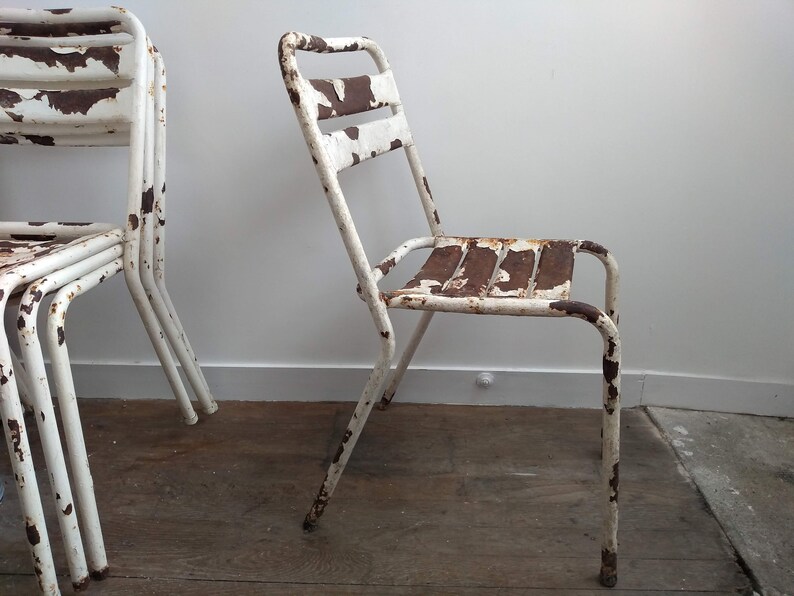 Vintage French Metal Rusty White Bistro Cafe Chair Seat Kitchen Side ...