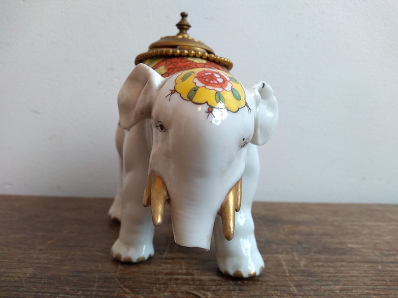 Antique French Elephant Faience Porcelain Inkwell Hand Painted - Etsy
