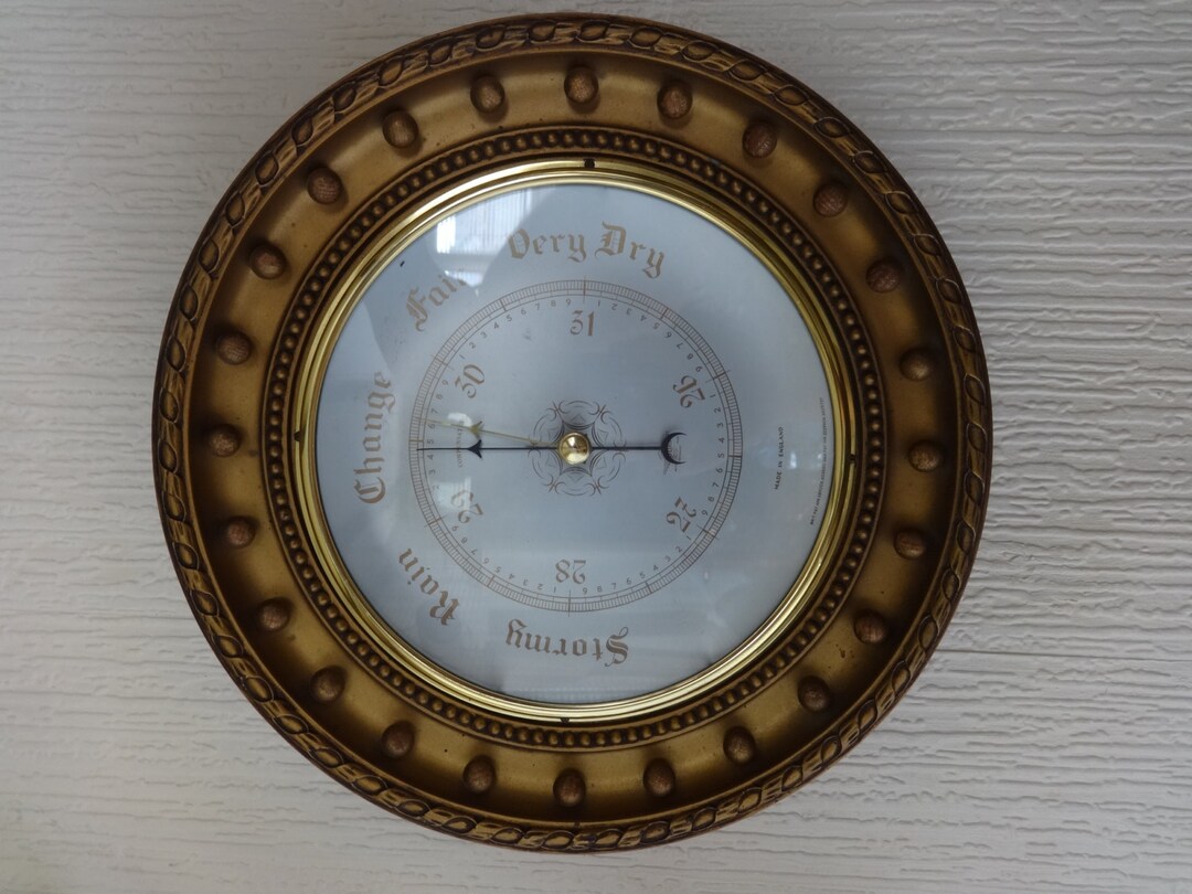 Vintage English Extra Large and Heavy Wood Surround Barometer Weather ...