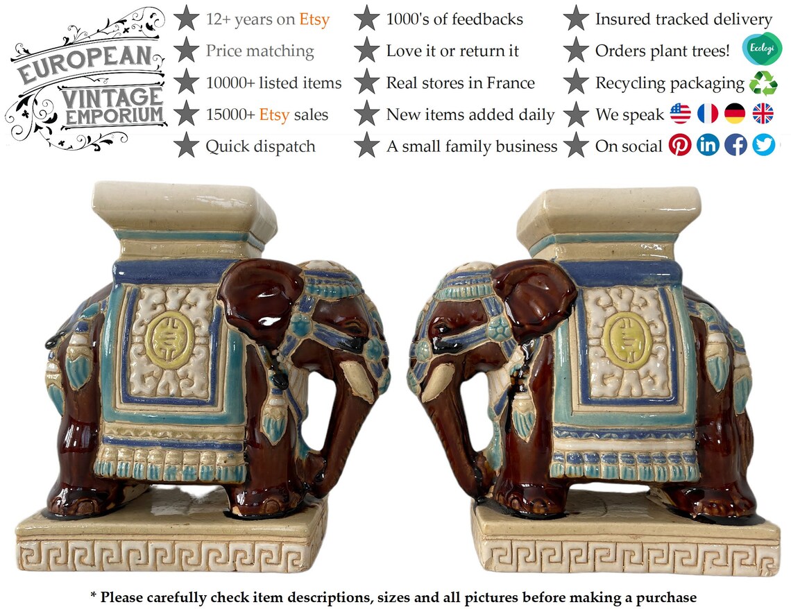 Vintage Chinese Elephant Ceramic Pot Stand Pair Plinth Rest - Etsy