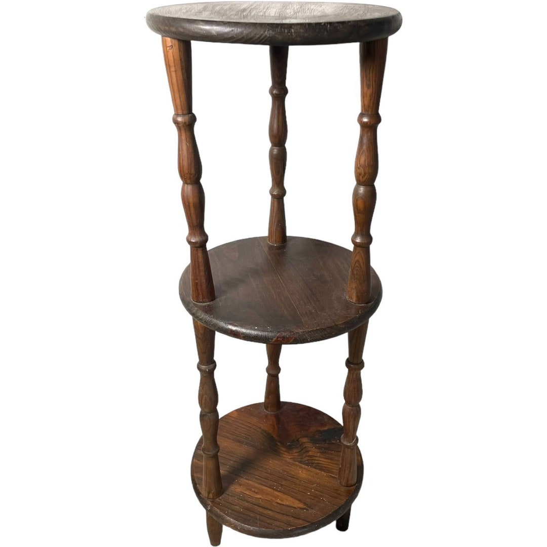 Vintage Taiwanese Triple Plant Stand Wooden Paint Plinth Table Side ...