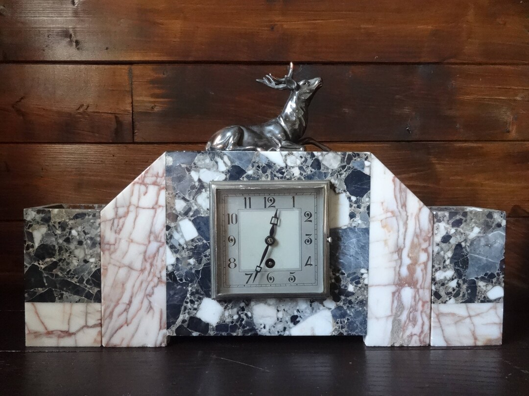 Vintage French Large Heavy Marble Stone Mantlepiece Clock Timepiece ...