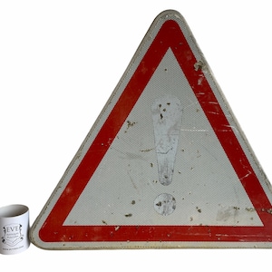 Vintage French Caution Exclamation Sign Large Road Sign Marked Red ...