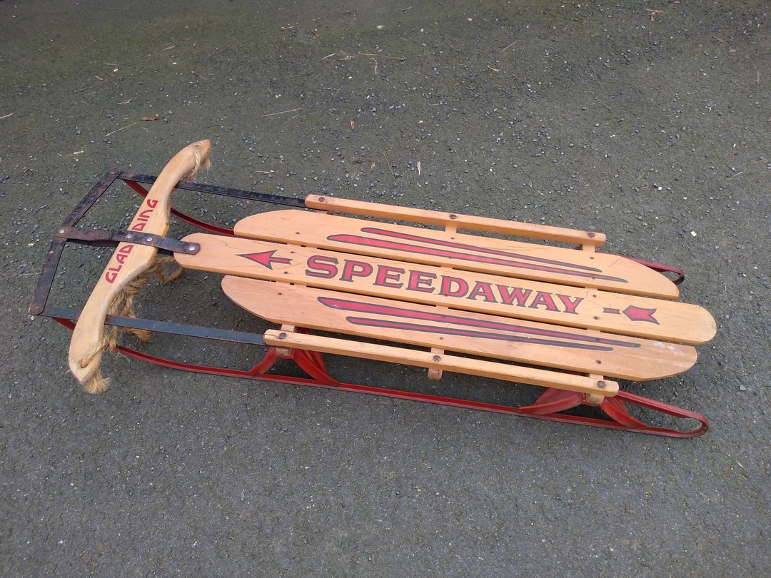Vintage Genuine Gladding Speedaway Wood Metal Wooden Snow Sled Sledge ...