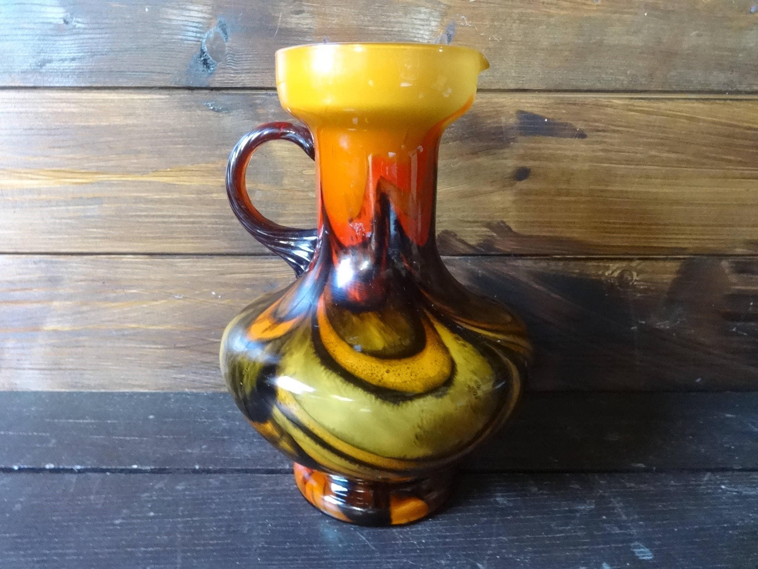 Vintage French Orange Coloured Glass Decanter Jug Pitcher | Etsy