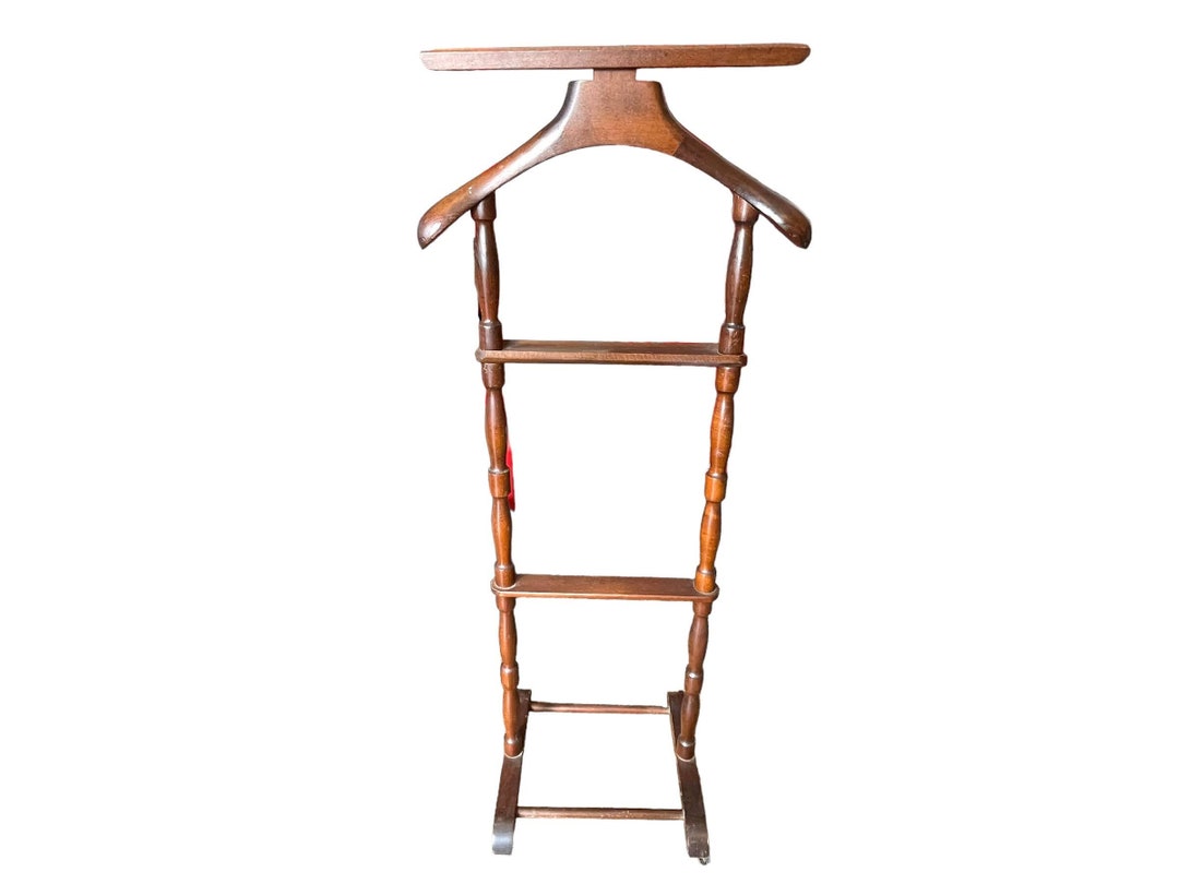 Vintage French Tall Valet Butler Stand Dark Brown Wooden Clothes Hanger ...