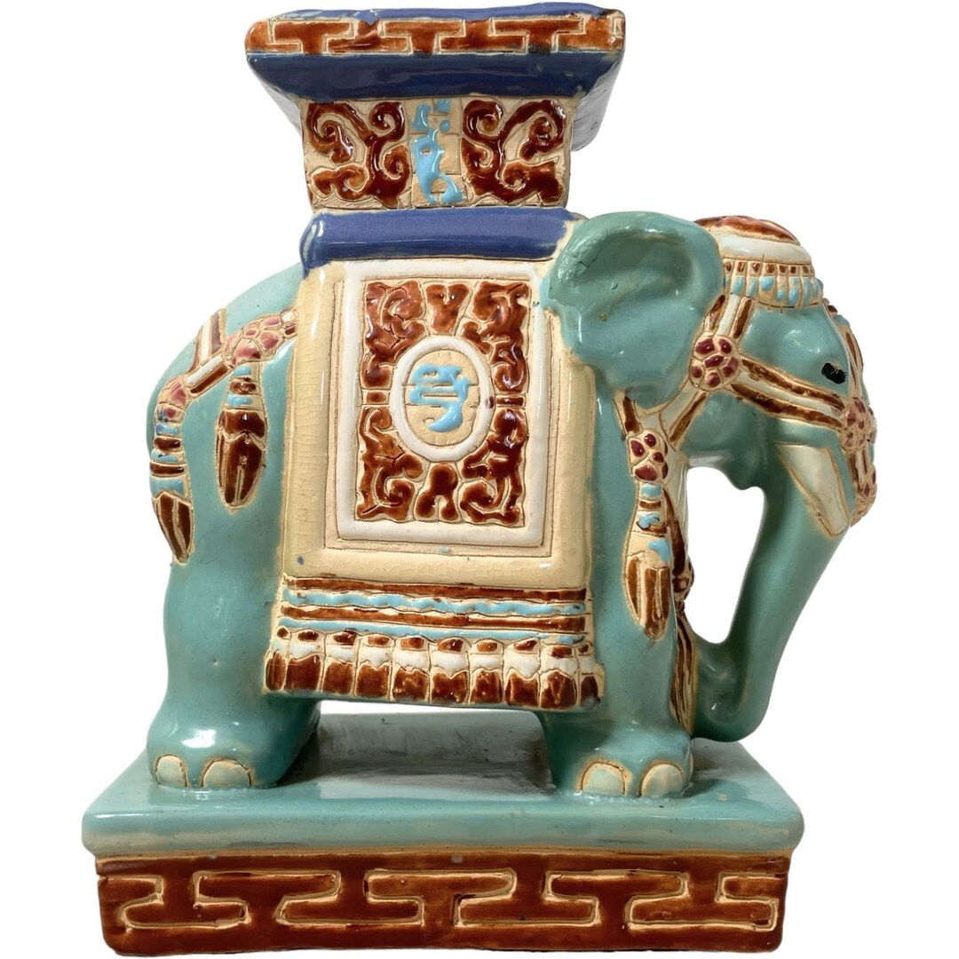 Vintage Small Chinese Elephant Ceramic Pot Stand Plinth Rest White ...