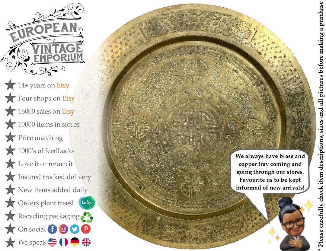 Vintage Chinese Dragon Design Brass Tray Plate Bowl Dish on - Etsy