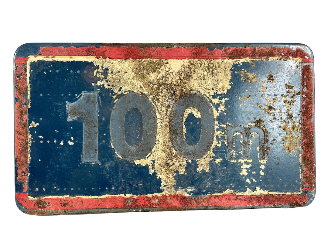 Vintage French Blue Red Stop 100m Metre Meter Metal Roadsign Road Sign ...