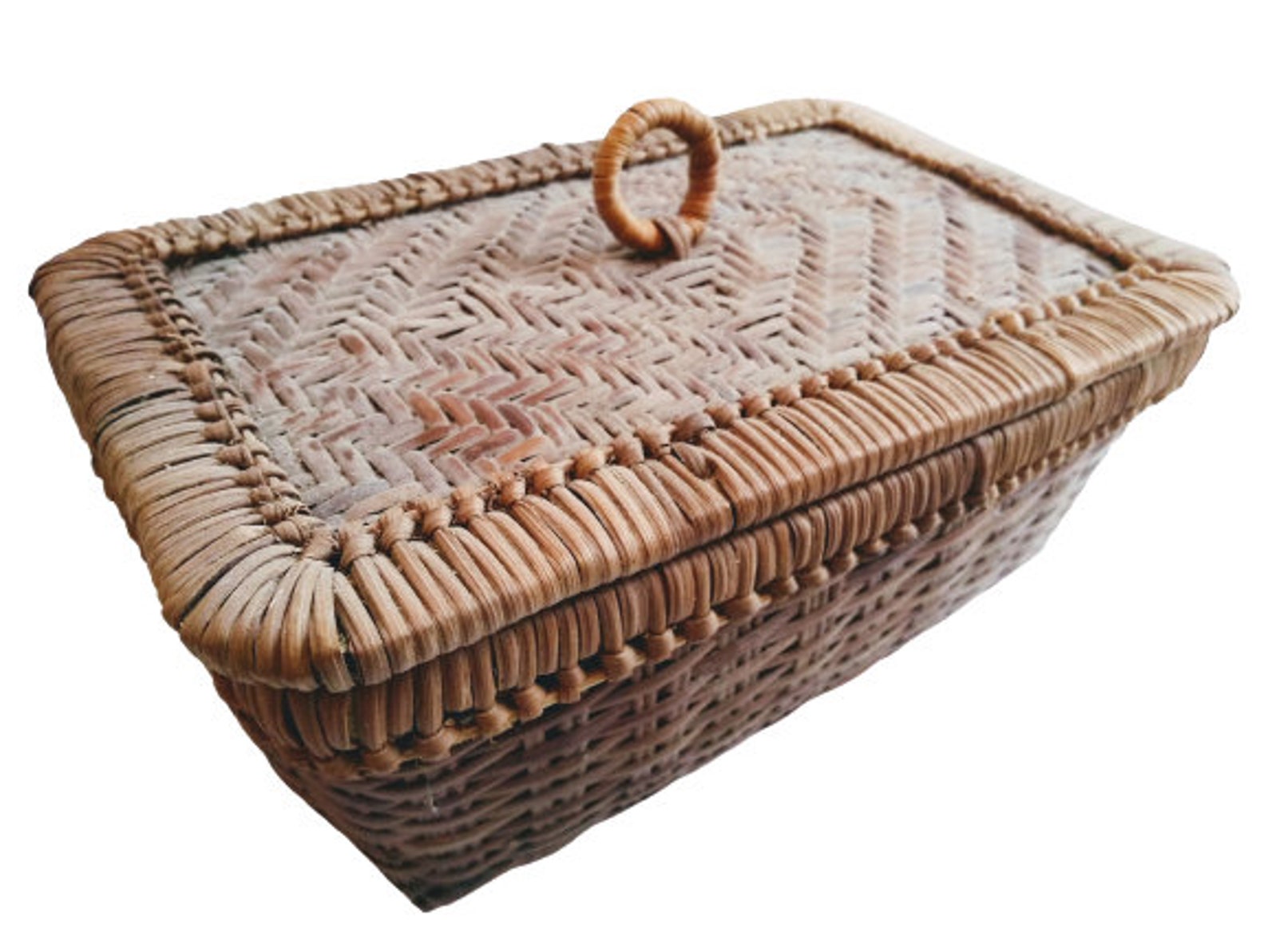 Vintage South East Asia Thai Burmese Ratten Woven Small Lidded Storage ...