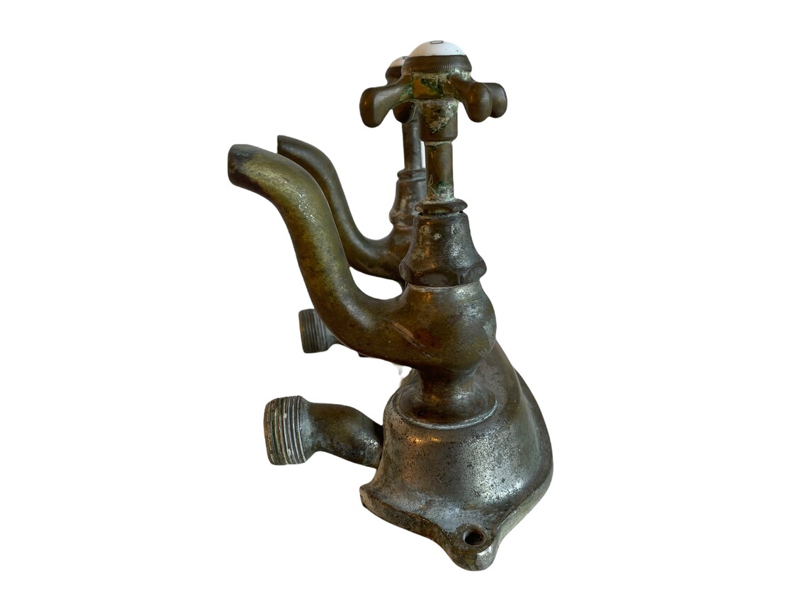 Antique French Metal Brass Bronze Kitchen Sink Bathroom Hot Cold Froid ...