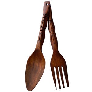 Vintage Filipino Carved Wood Wooden Large Decorative Spoon and Fork ...