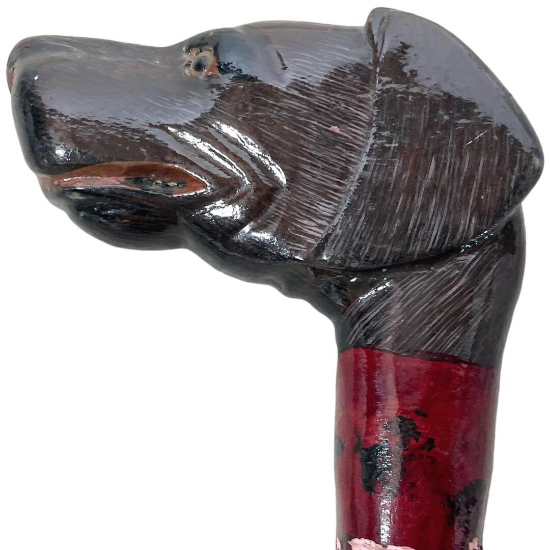 Vintage French Walking Stick With Dog Shaped Handle Souvenir Decorative ...
