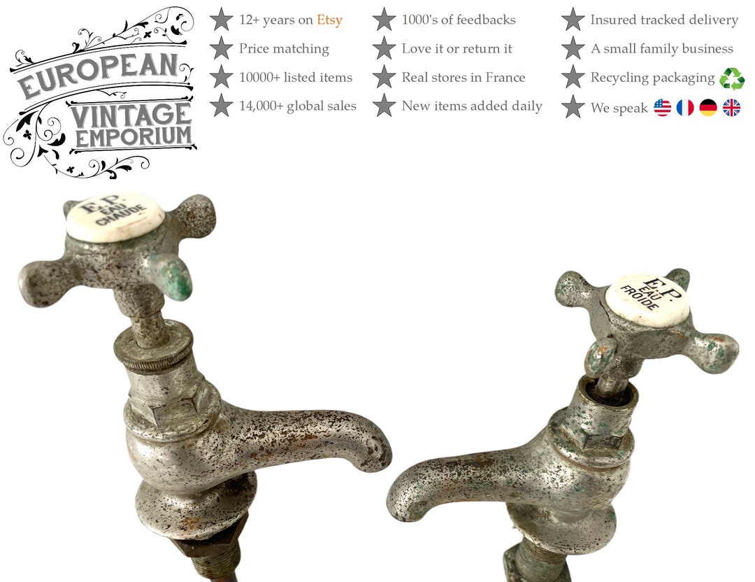 Antique French EP Blanc Paris Metal Kitchen Sink Bathroom Hot Cold ...