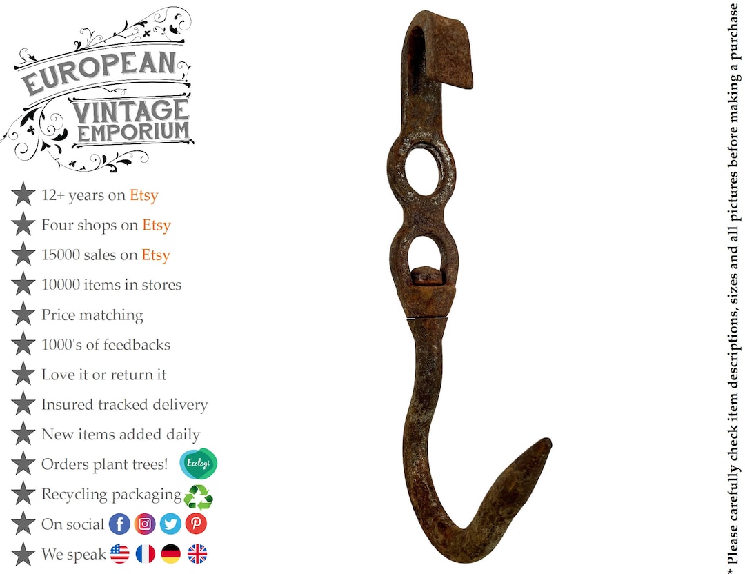 Vintage French Large Butcher Meat Kitchen Rail Hanging Hook - Etsy