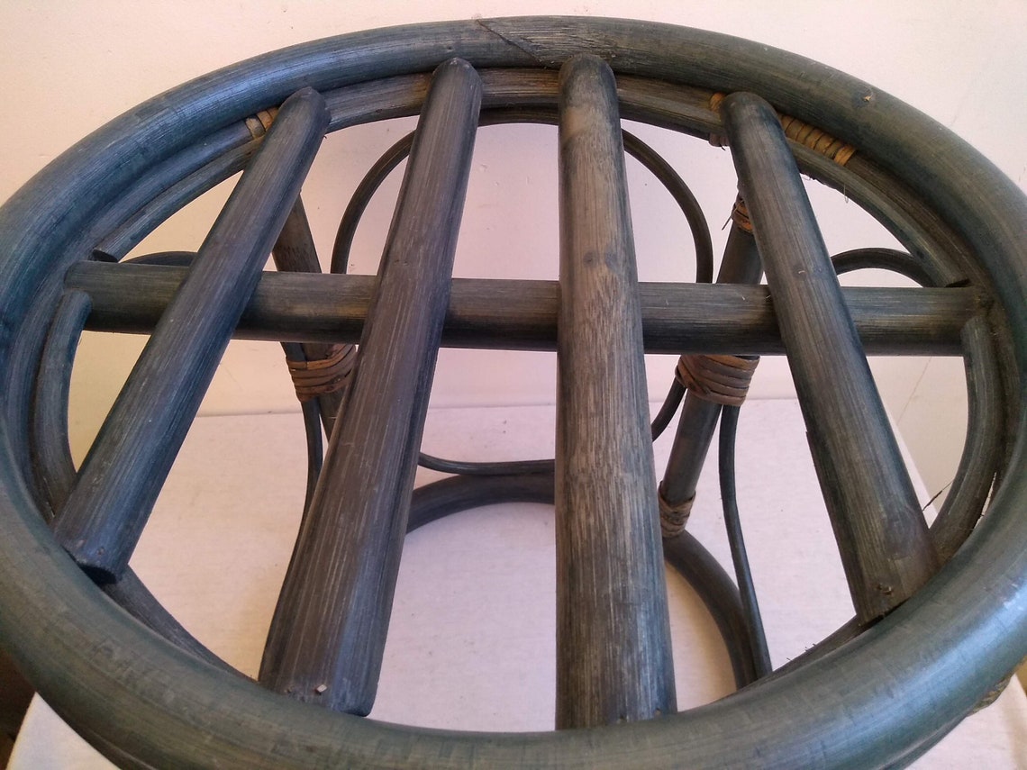 Stool Vintage French Wood Wooden Pole Sea Blue Green Cushioned Compact ...