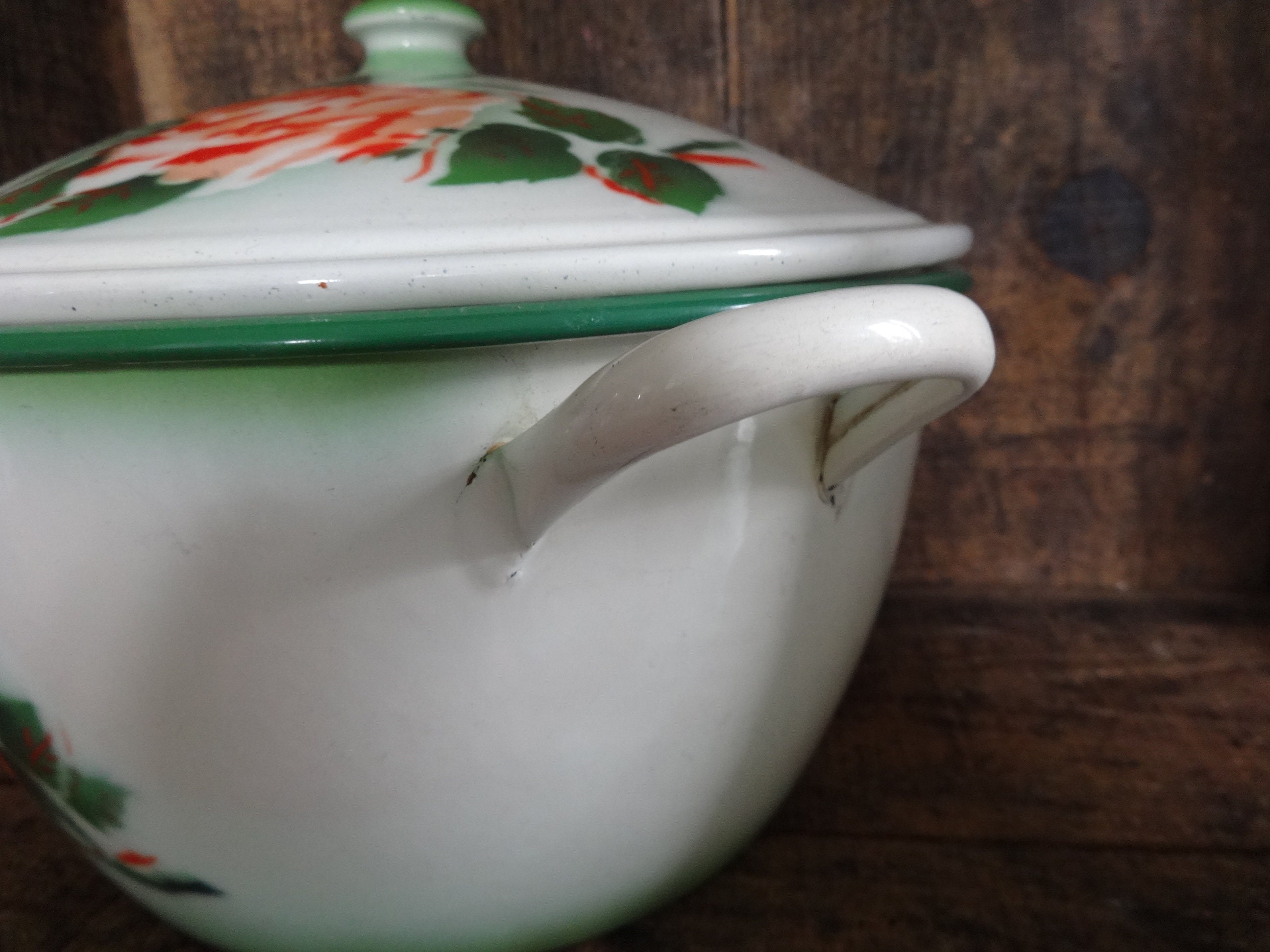 Vintage French Rose Decorated Enamel Cooking Pot Saucepan Kitchen ...