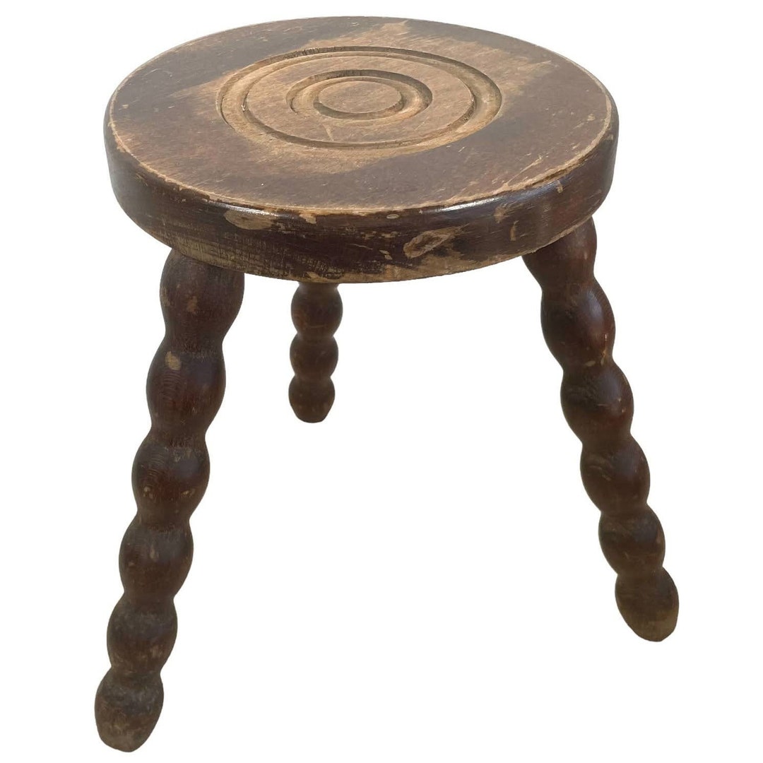 Stool Vintage French Tripod Bobbin Style Leg Chair Seat Wooden Milking ...