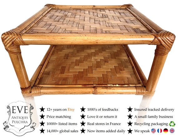 Vintage Asian Bamboo Cane Canework Table Plant Pot Ornament | Etsy