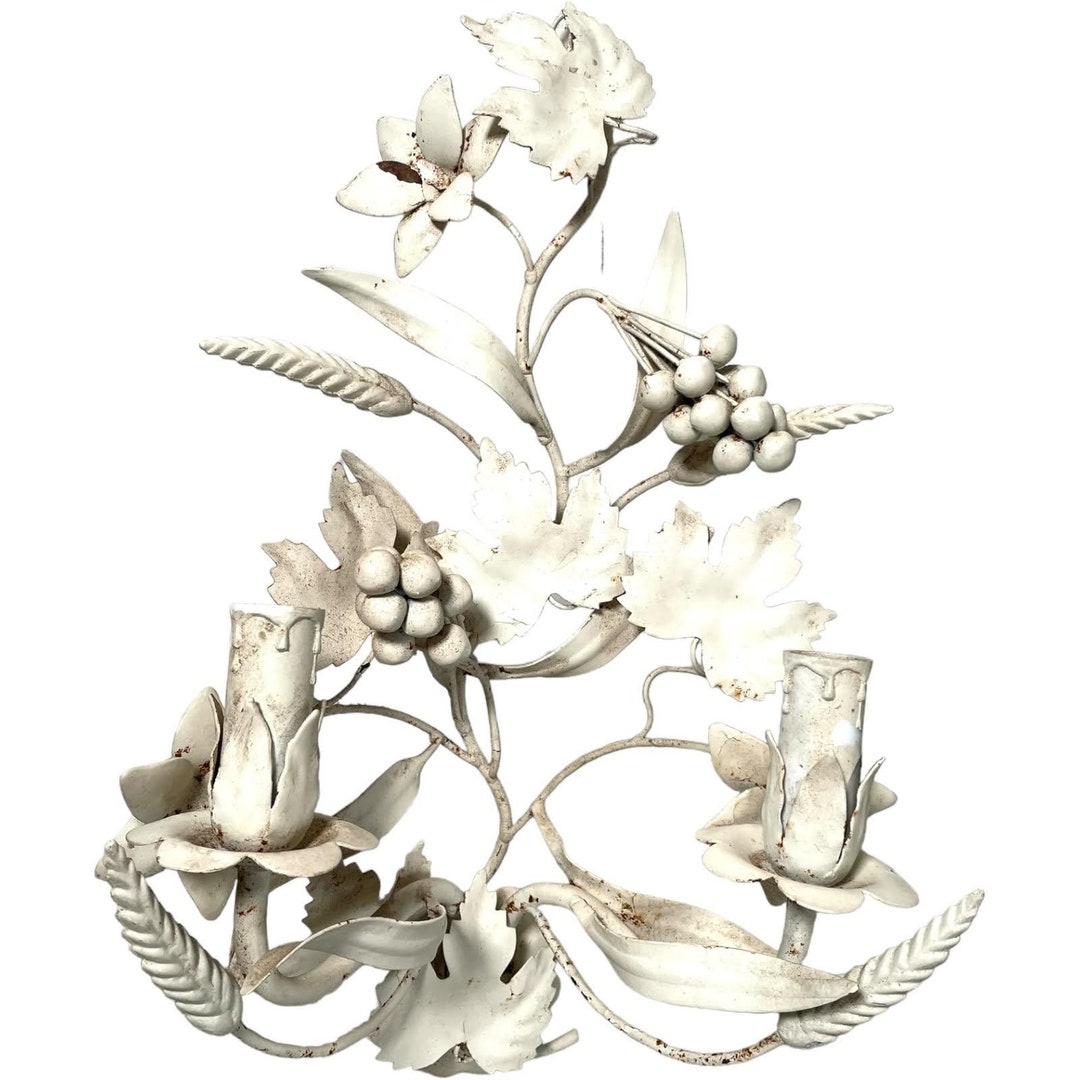 Vintage French Toleware Style Metal Berry Sheaf Flower Vine Petal ...