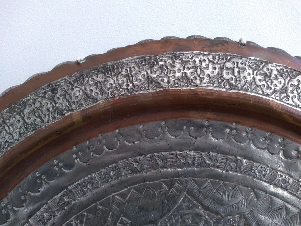 Vintage Indian Copper Medium Sized Brass Hanging Serving Tray Table ...