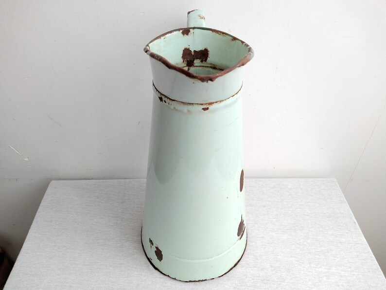 Vintage French Enamel Rusty Dusty Metal Lime Green Metal Watering Water ...