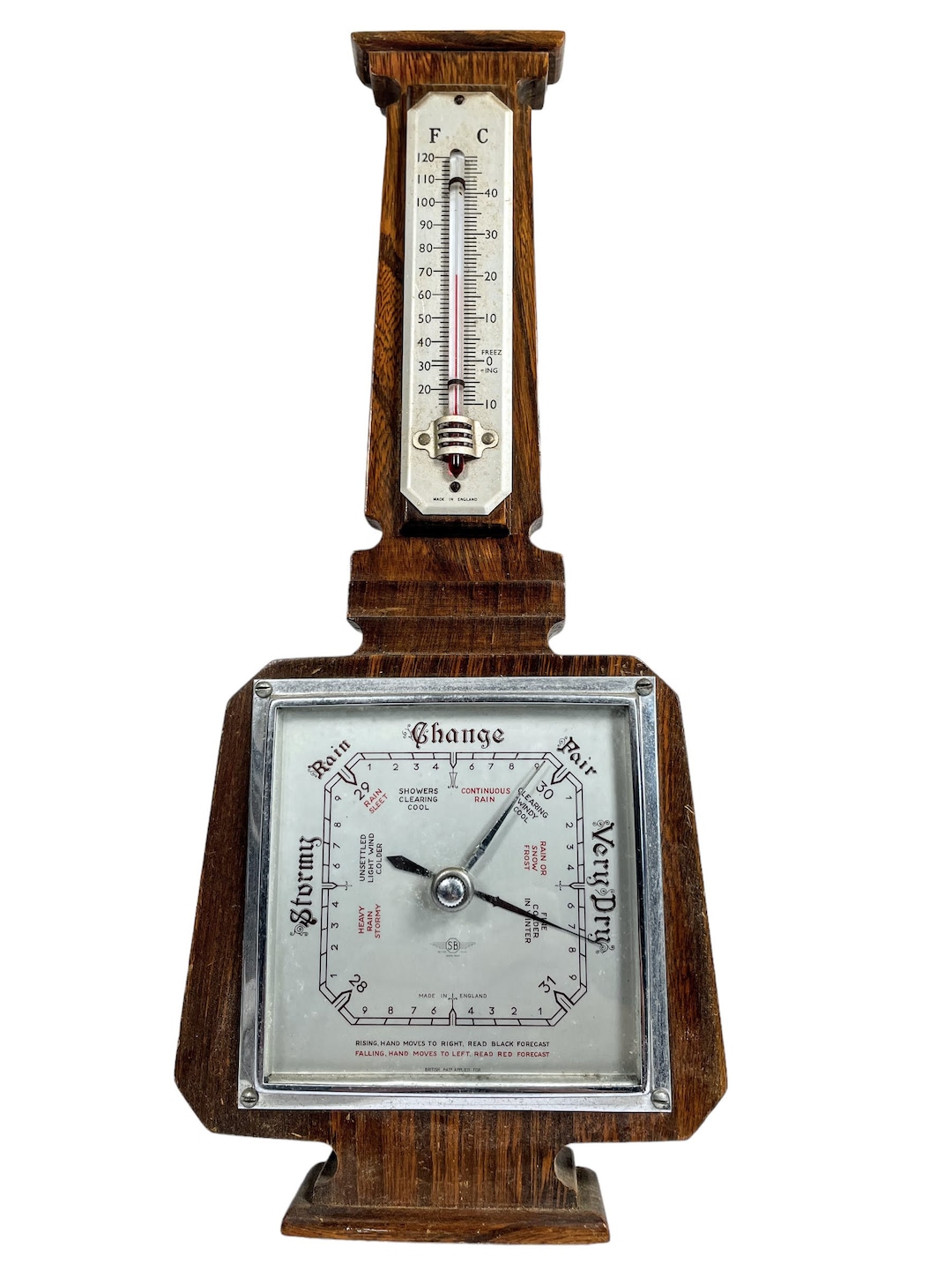 Vintage French Square Shaped Metal Wood Barometer Barometre Thermometer ...