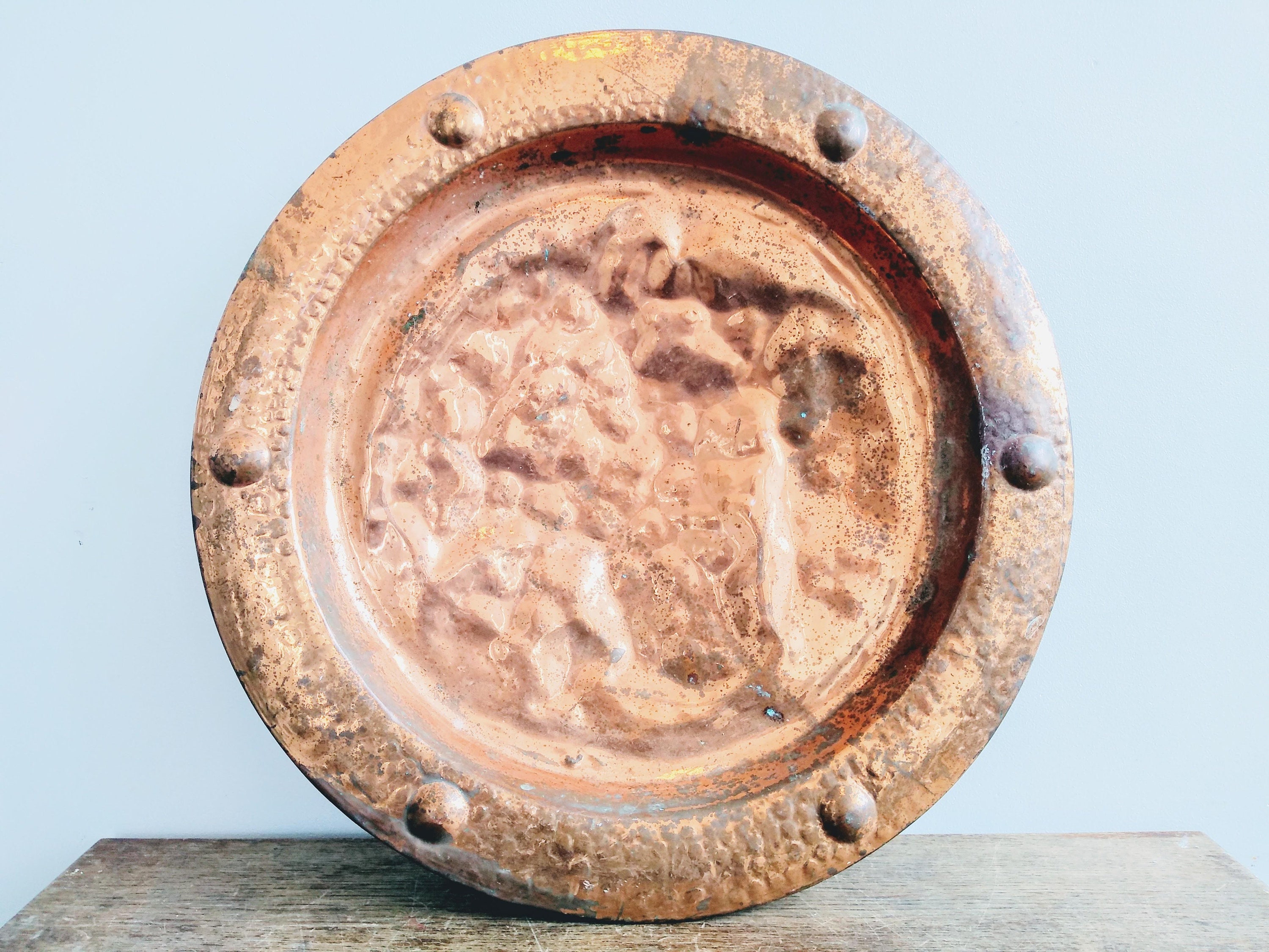 Vintage French Bashed And Bruised Copper Plate Tray Charger | Etsy