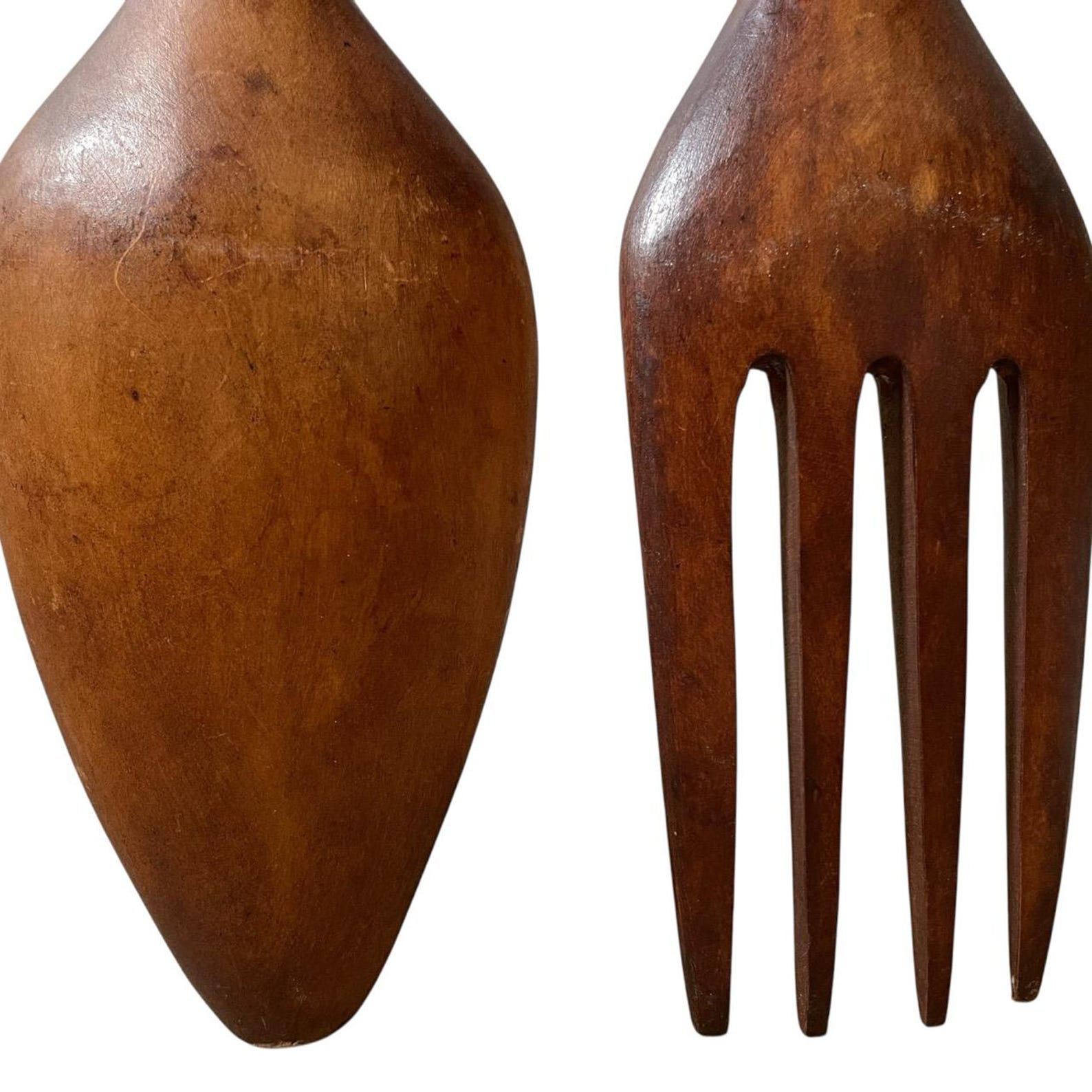 Vintage Filipino Carved Wood Wooden Large Decorative Spoon and Fork ...