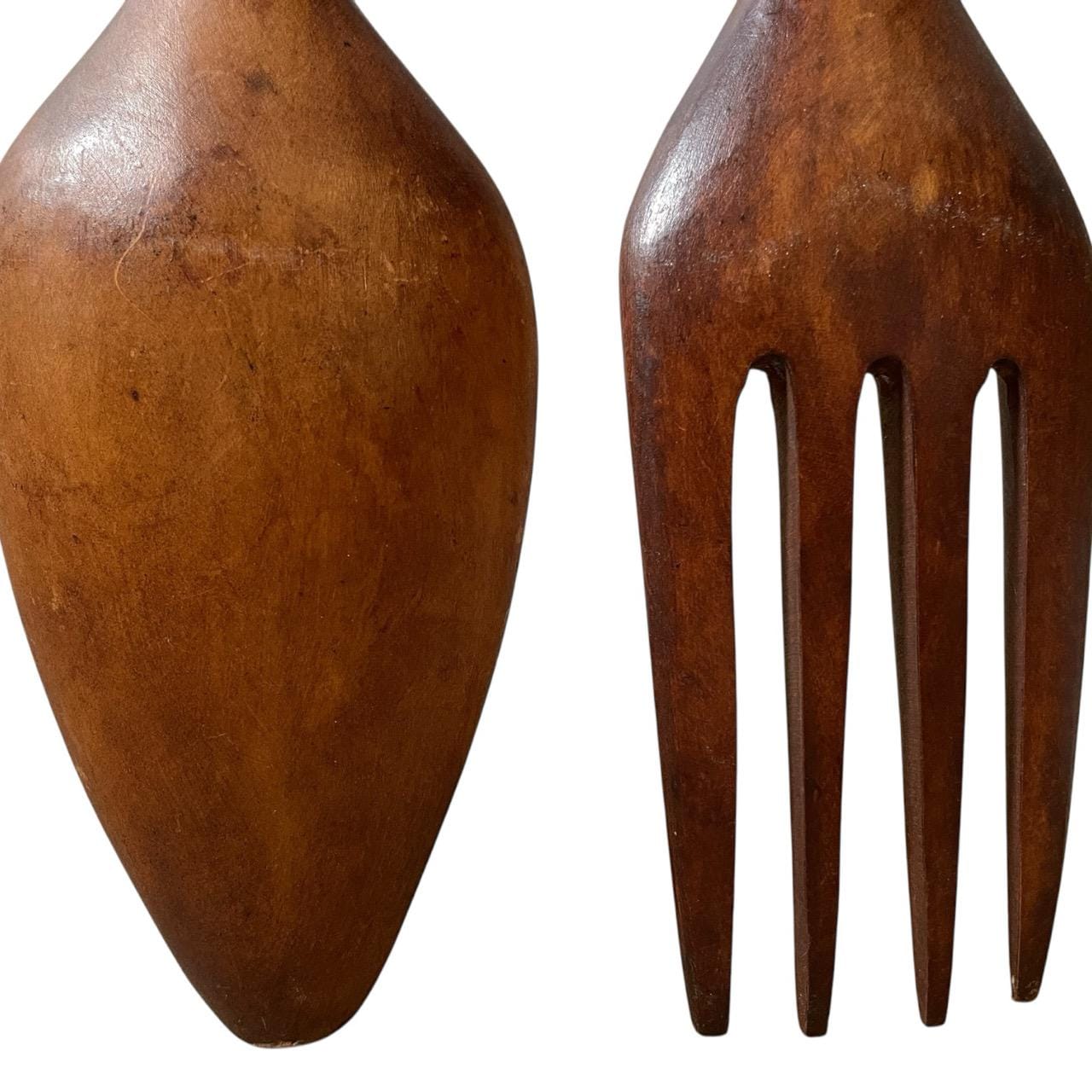 Vintage Filipino Carved Wood Wooden Large Decorative Spoon and Fork ...